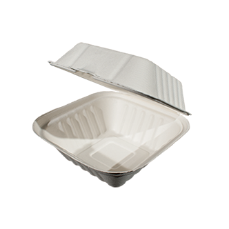 Bagasse Hinged Container 6X6 1 Compartment - Radix Branding Solutions